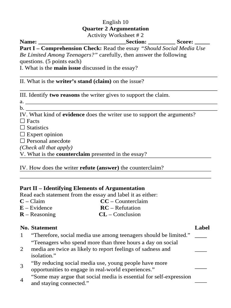 Argumentation WS2 | PDF | Argument | Essays