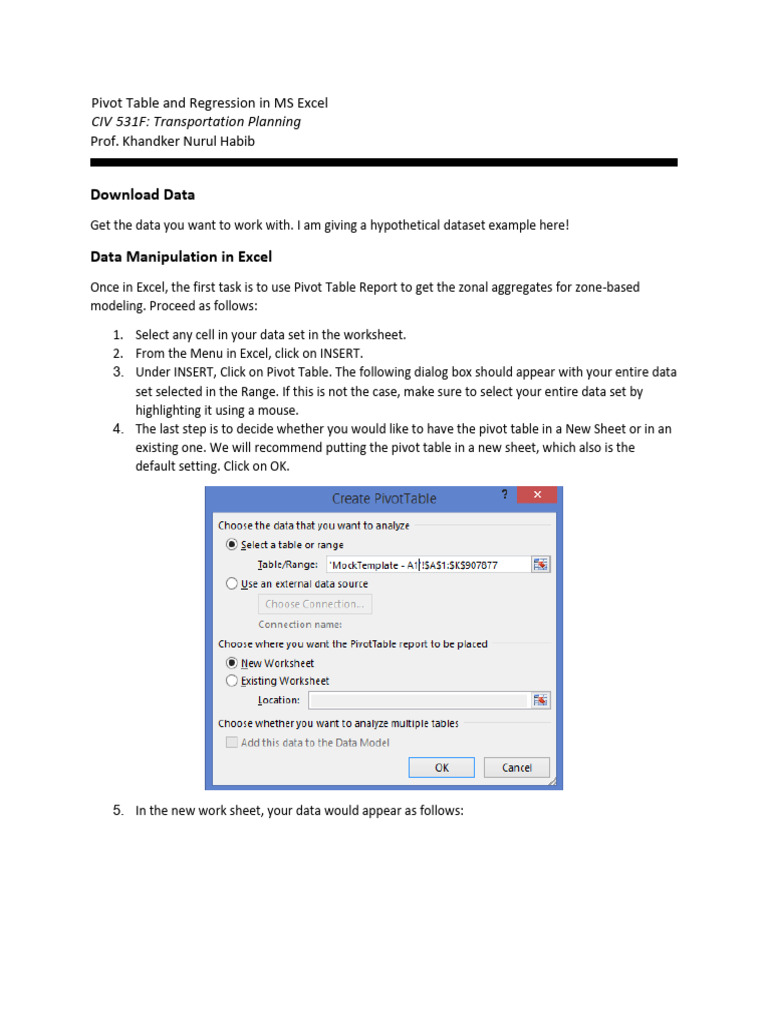 5.additional Material-Pivot Table and Regression in Excel - CIV531F ...