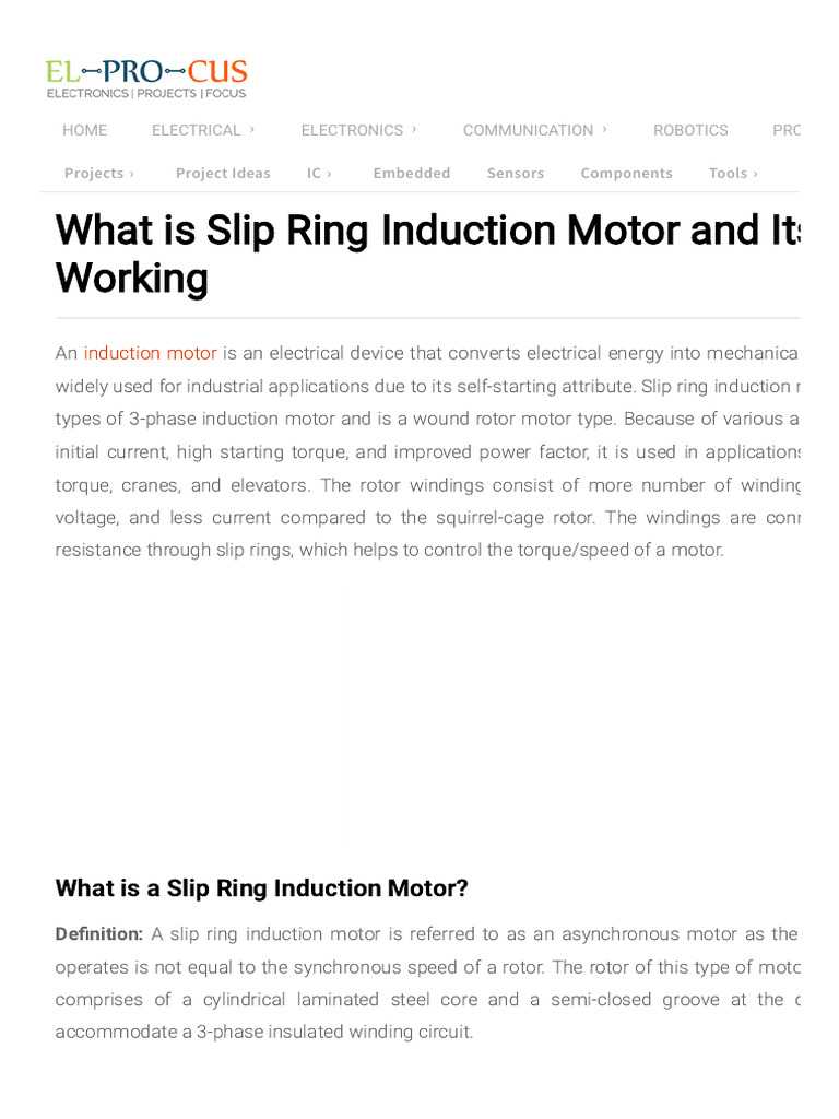 Slip Ring Induction Motor Explained | PDF | Electric Motor ...