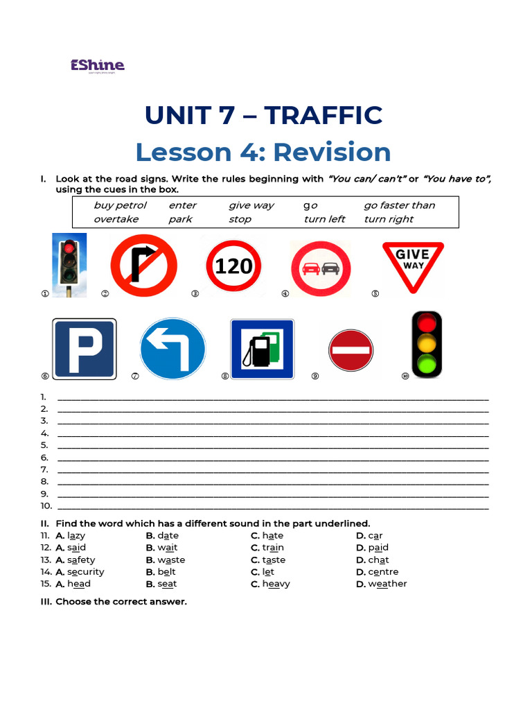 UNIT 7 G7L4 Revision | PDF | Traffic | Seat Belt