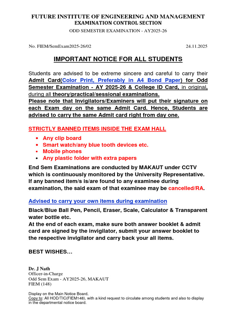 4-Notice for Admit Card | PDF