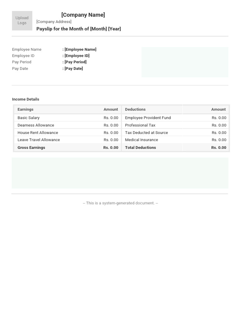 Monthly Payslip Template for Employees | PDF