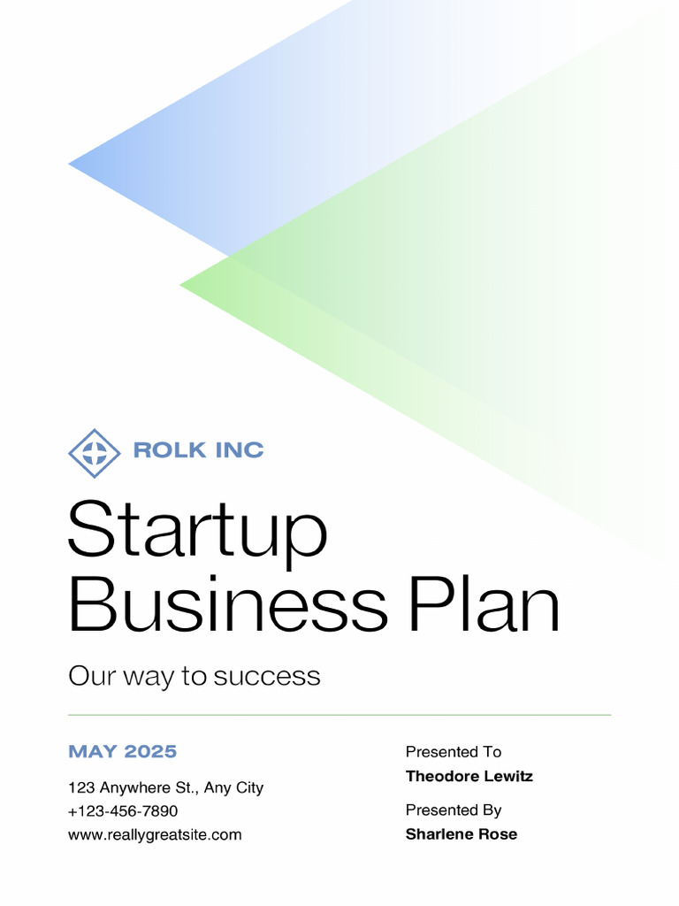 Startup Business Plan in Blue Light Green Gradient Style | PDF