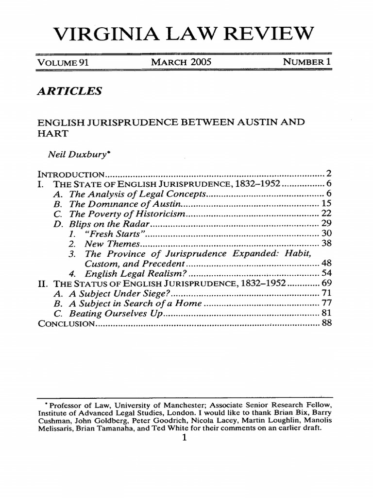 Virginia Law Review (Hart vs Austin) | PDF | Jurisprudence | Precedent