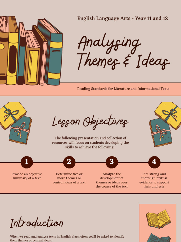 English Analysing Themes and Ideas Presentation Beige Pink Lined Style ...
