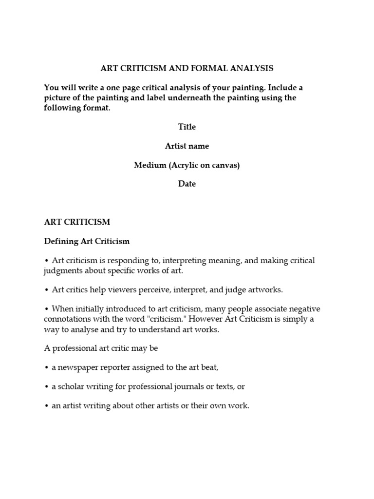 Art Criticism and Formal Analysis_project | PDF | Paintings ...