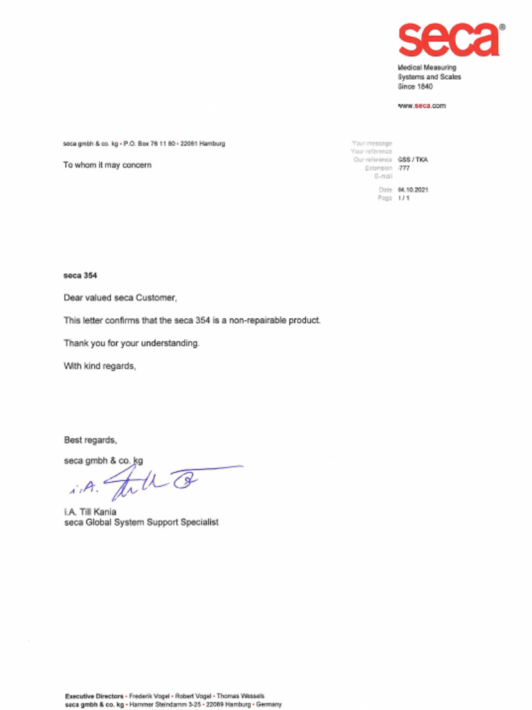 354 Letter of Confirmation Non Repairable Product | PDF