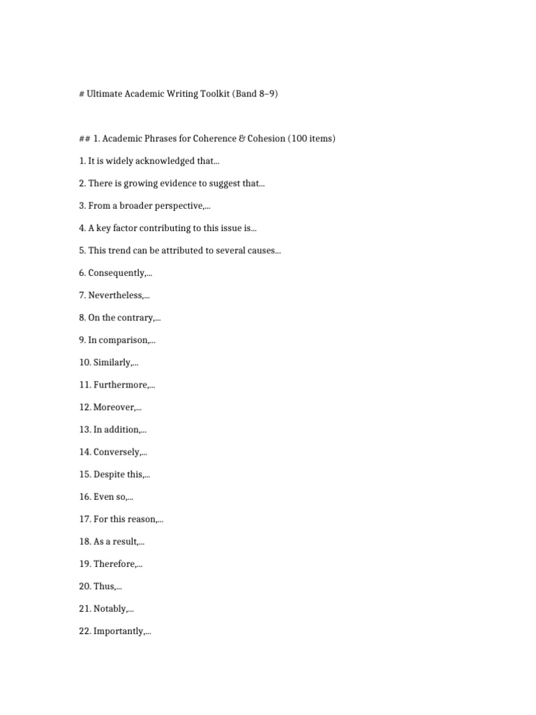 Academic Writing Toolkit for Band 8-9 | PDF | Essays | Economics