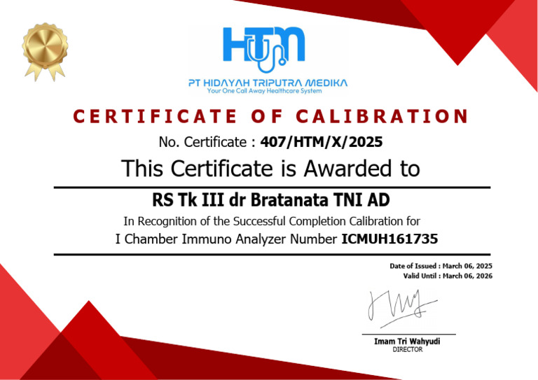 I Chamber Calibration Certificate_RS Tk III Dr Bratanata TNI AD | PDF