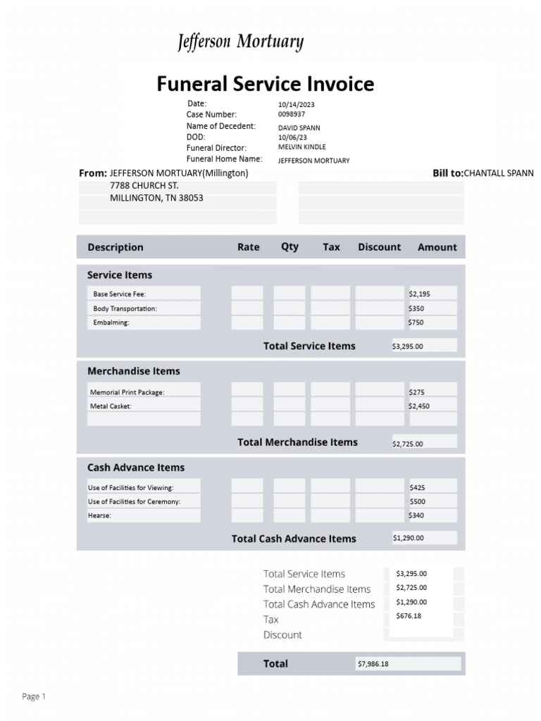 Spann Furneral Invoice | PDF
