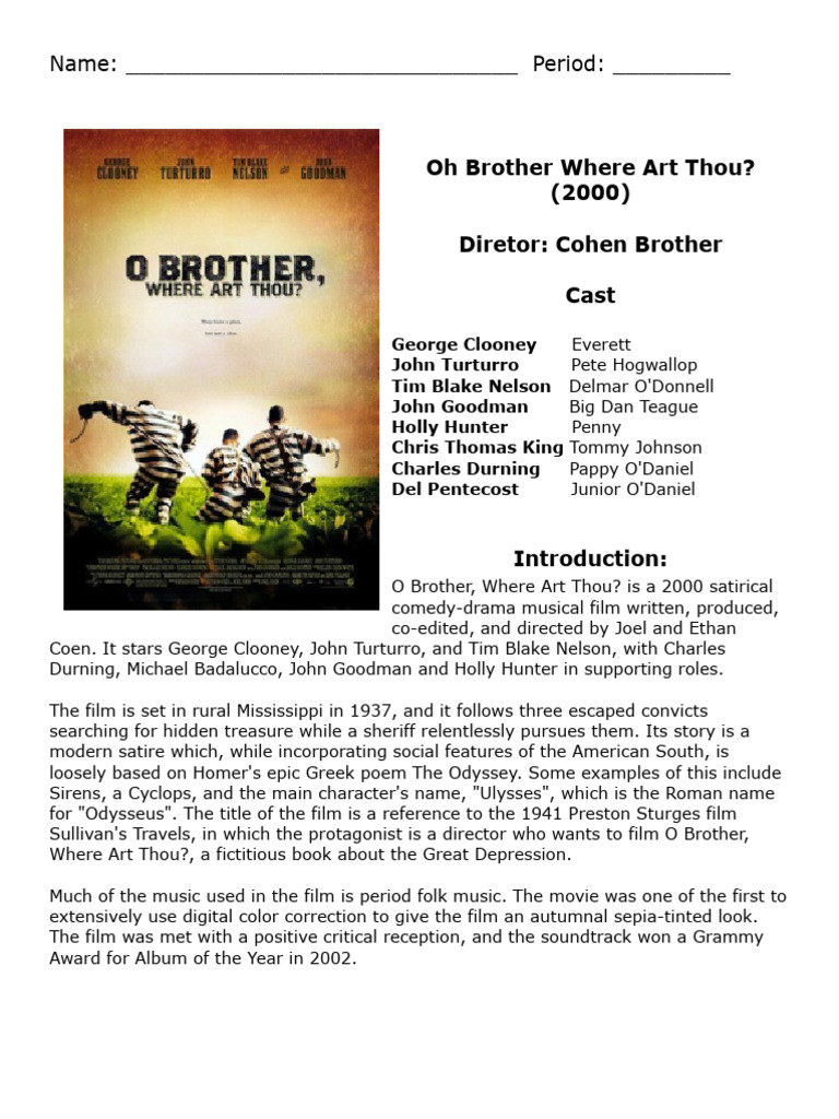 O Brother Where Art Thou? Film Analysis | PDF