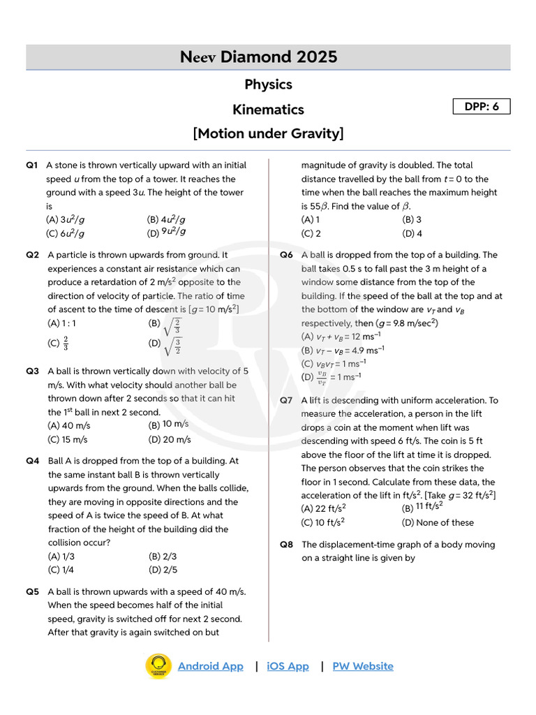Kinematics Problems and Solutions | PDF | Kinematics | Applied And ...