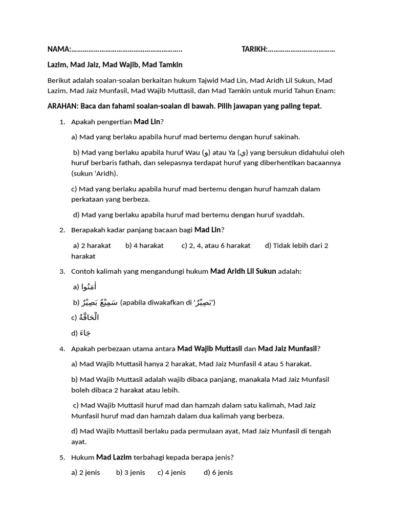 Tajwid Tahun 6 Hukum Mad | PDF