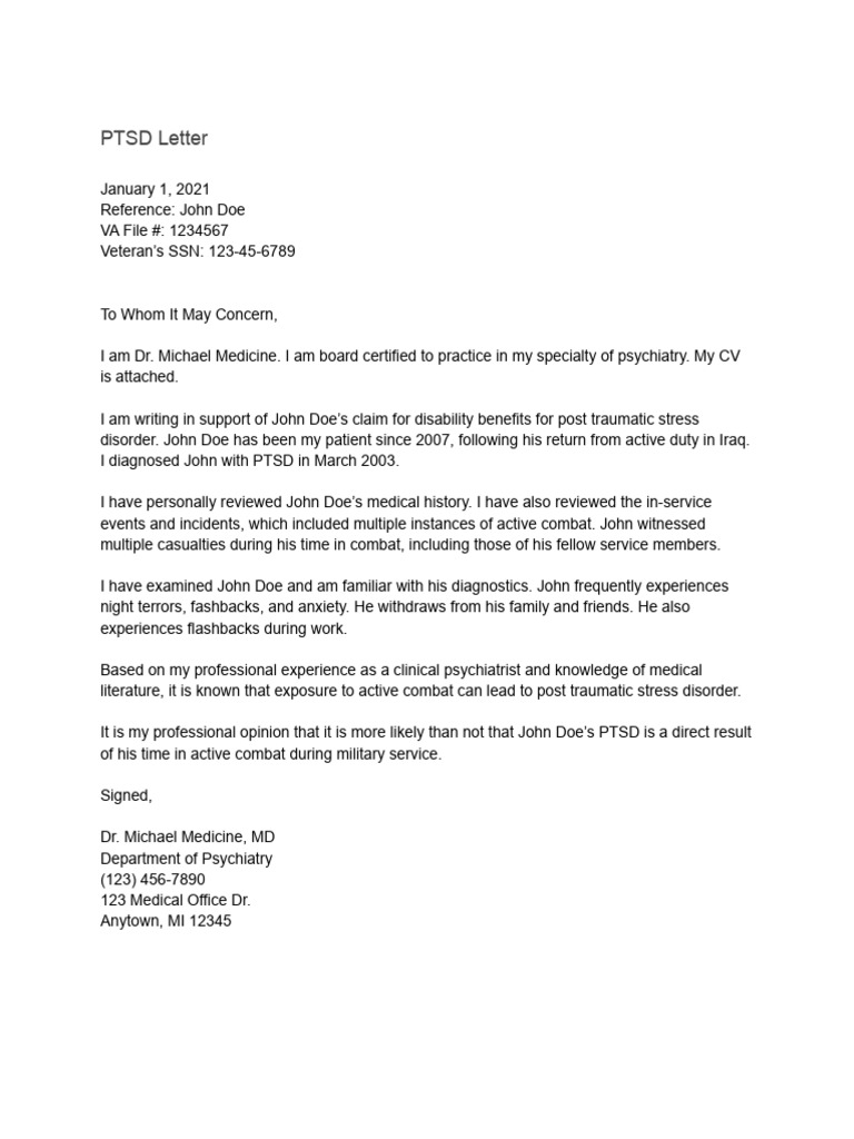 PTSD Letter Sample Template | PDF