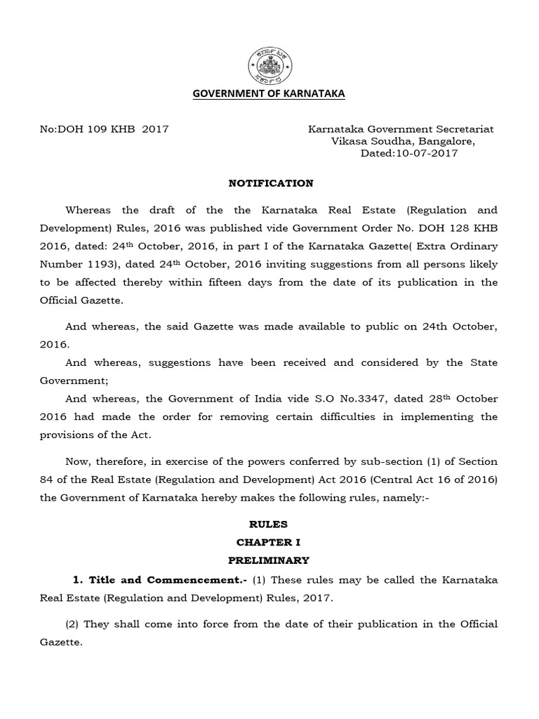 9. Karnataka Real Estate (Regulation and Development) Rules, 2017 | PDF ...