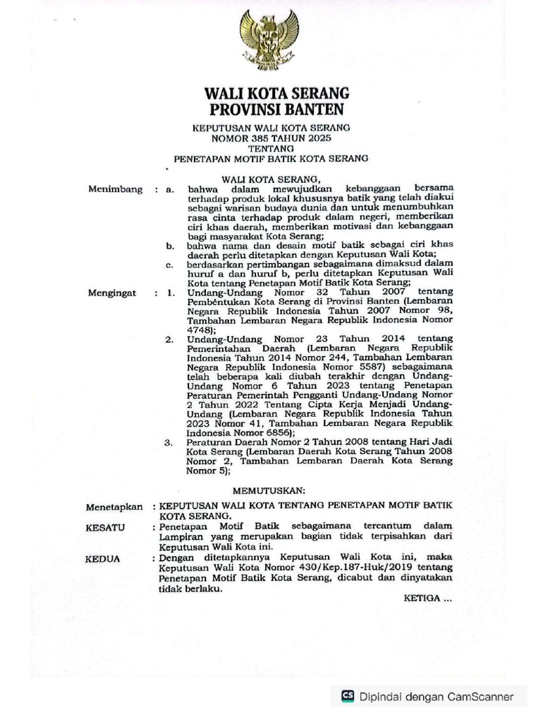 Kepwal No 385 Tahun 2025 Ttg Motif Batik[1] Compressed | PDF