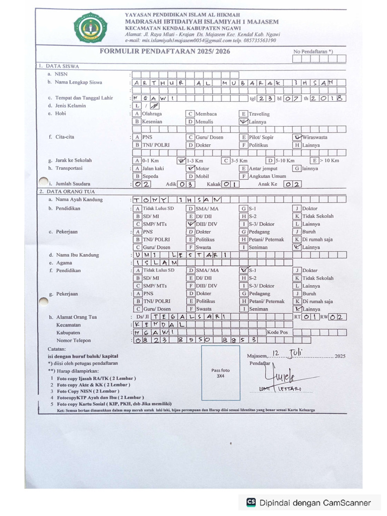 Formulir Siswa Baru 20252026 | PDF