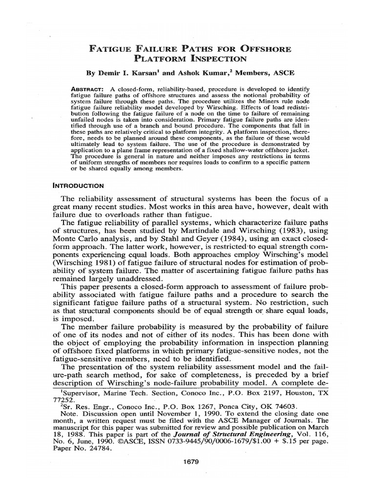 Karsan和Kumar - 1990 - Fatigue Failure Paths for Offshore Platform ...
