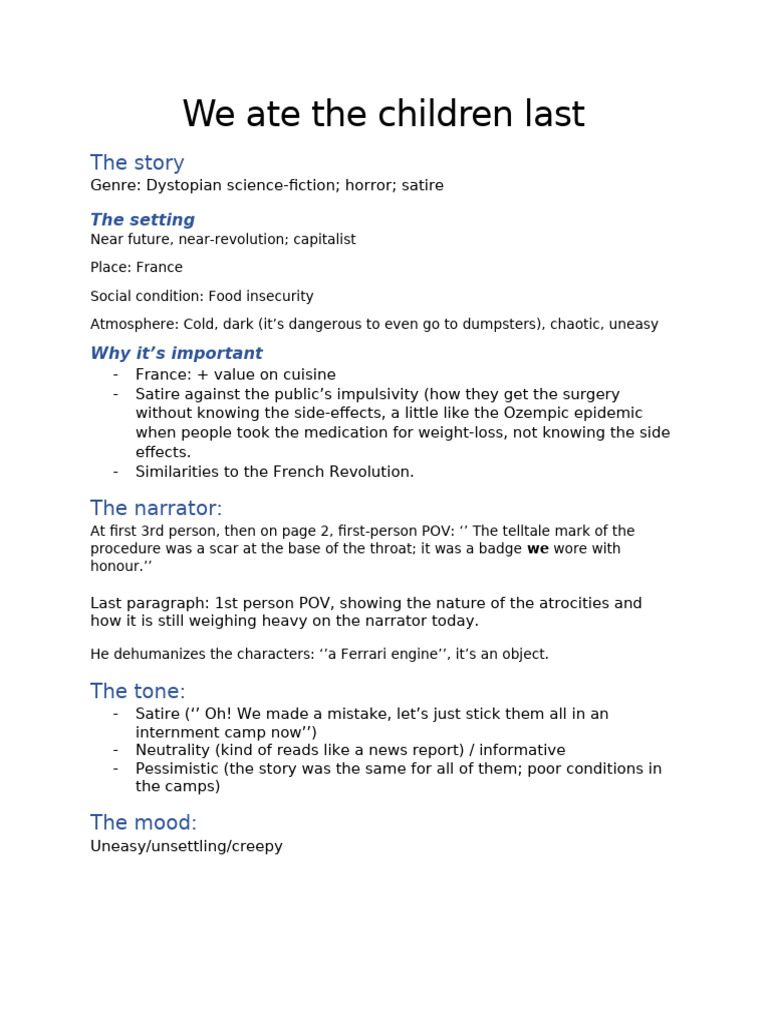 Dystopian Satire: We Ate the Children Last | PDF