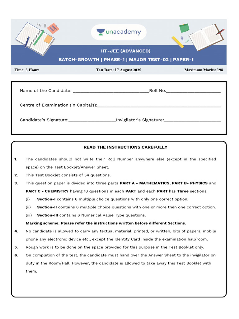 Iit-jee-Adv Growth p1 Major Test-2 Paper-i (17!08!2025)-Faculty Copy ...