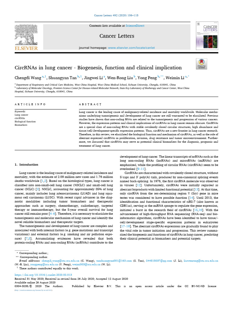 Wang 2020 | PDF | Micro Rna | Gene Expression