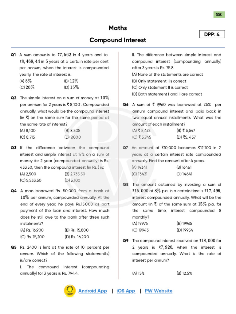 Compound Interest _ DPP 04 (English) ~ (Maths) | PDF | Interest ...