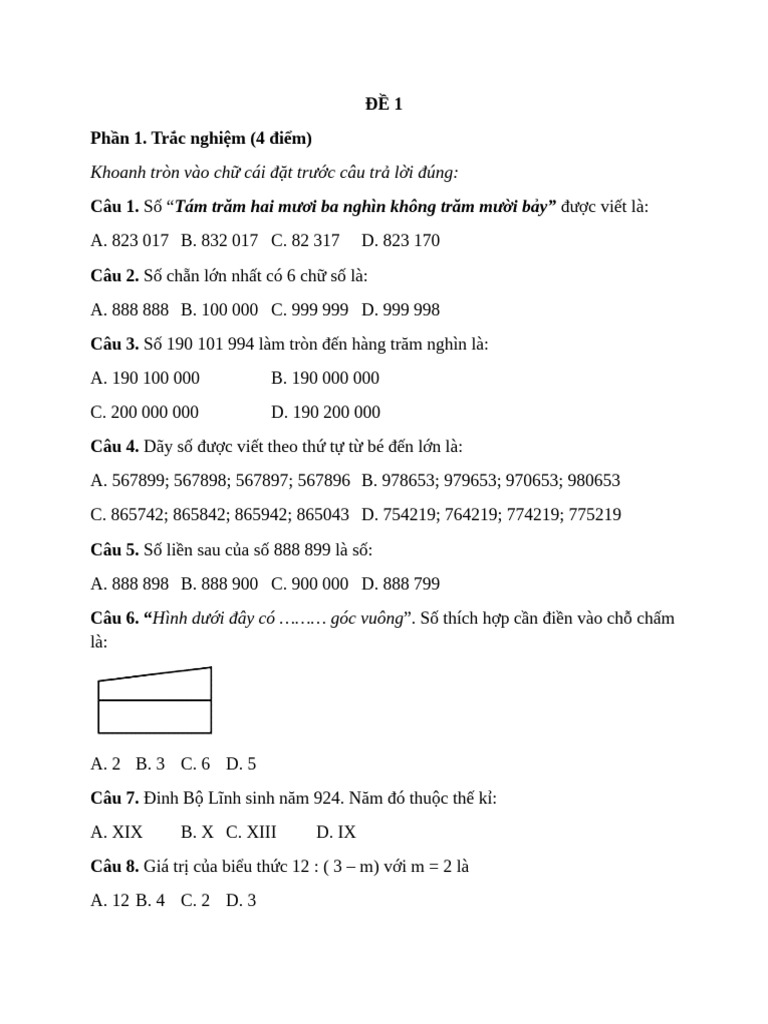 ĐỀ ÔN TOÁN GKI | PDF