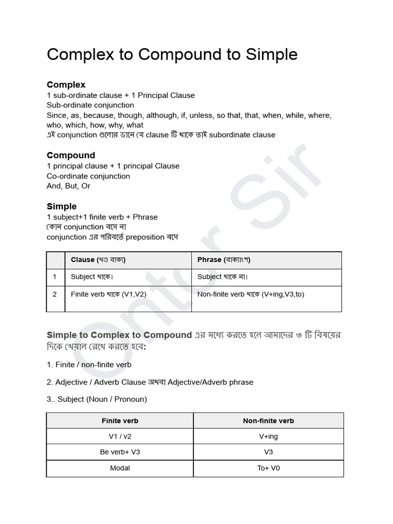 Complex to Compound to Simple | PDF | Clause | Subject (Grammar)