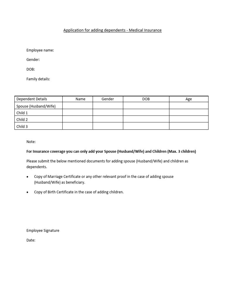 Medical Insurance Dependent Application | PDF