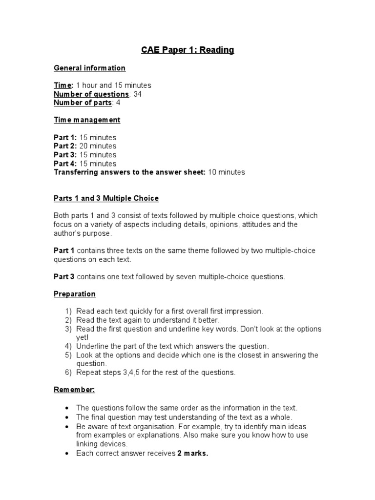 CAE Reading Strategies | Download Free PDF | Multiple Choice | Linguistics