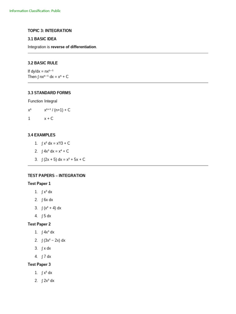 Integration Basics and Test Papers | PDF