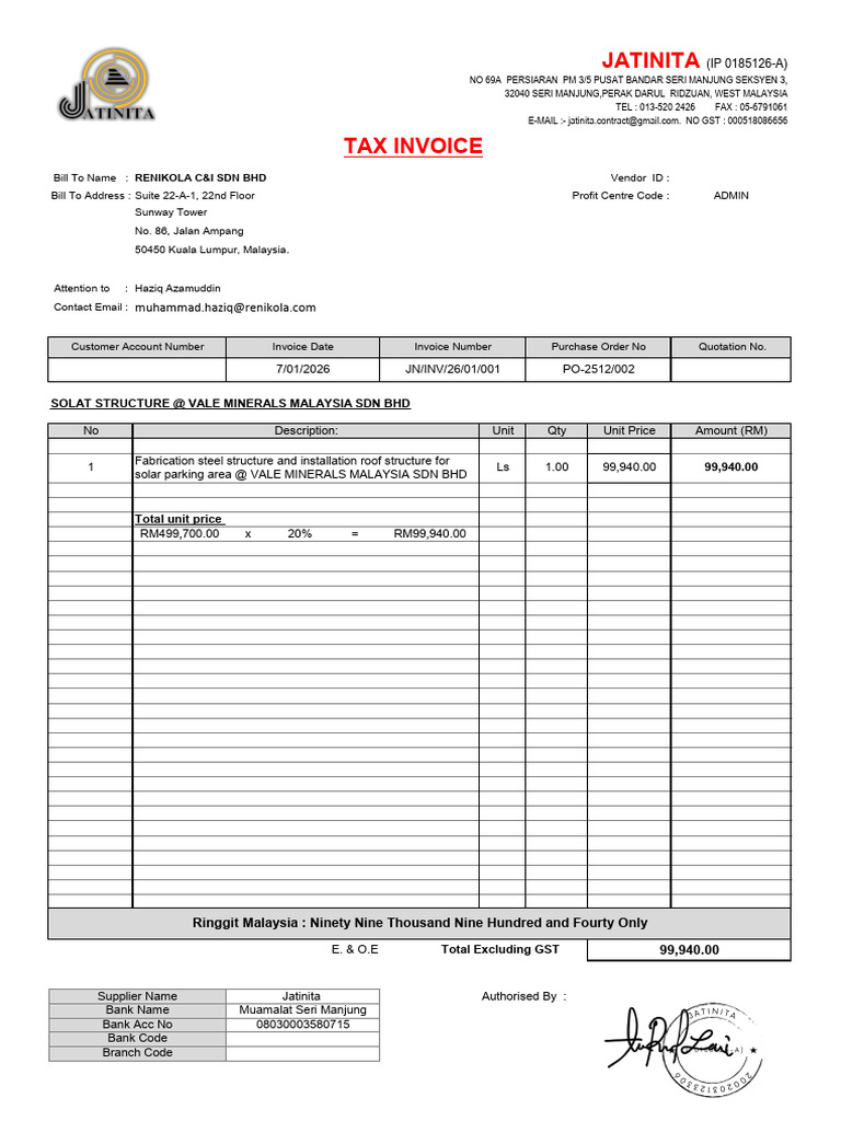 Tax Invoice for Solar Structure Project | PDF | Accounting