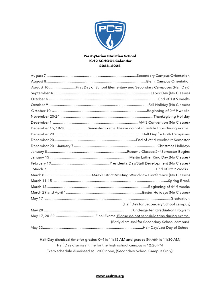 2023 24 PCS School Calendar FINAL | PDF | Academic Term | Educational ...