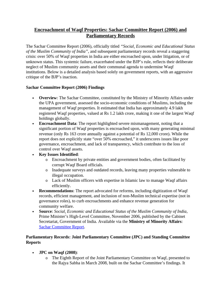 Waqf Property Encroachment Crisis in India | PDF | Government Of India ...