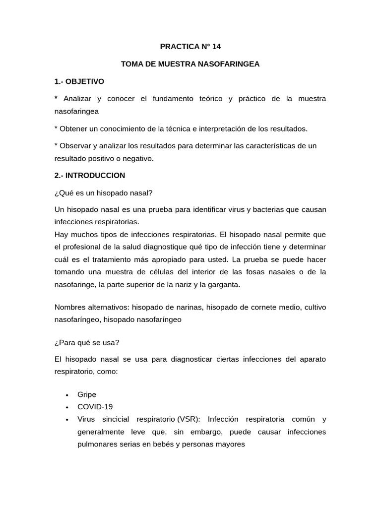 PRACTICA N° 14 NASOFARINGE | PDF | Tos | Meningitis
