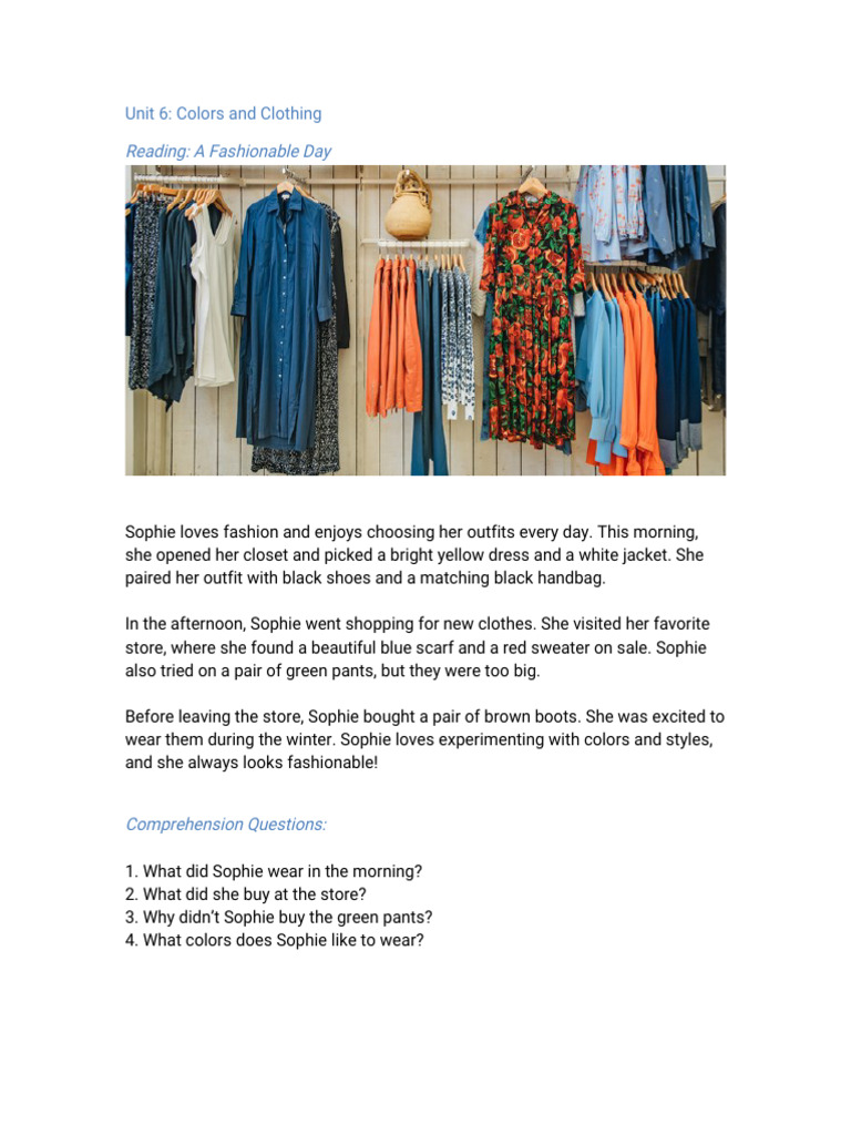 Fashion Colors and Outfit Choices | PDF | Clothing | Adjective