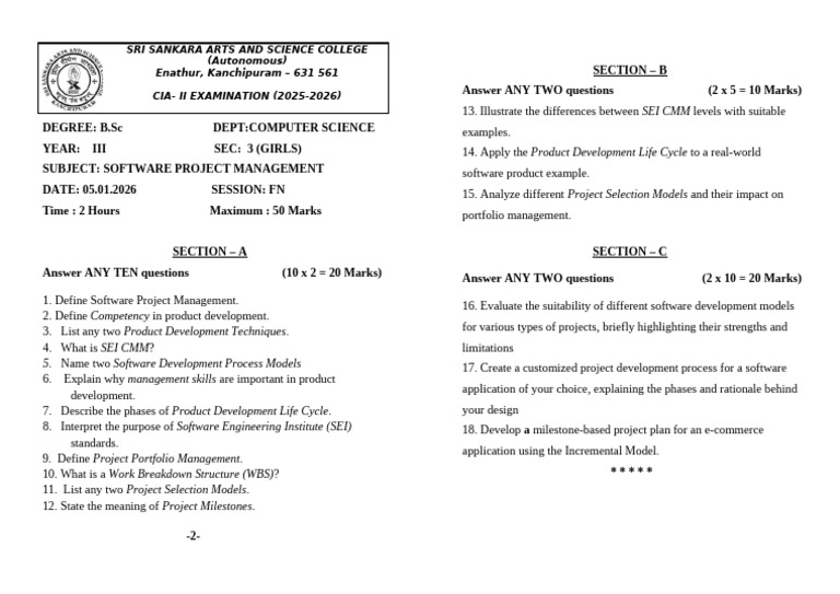Software Project Management- III Cs3 - CIA i - Jan 2026 | PDF | Project ...
