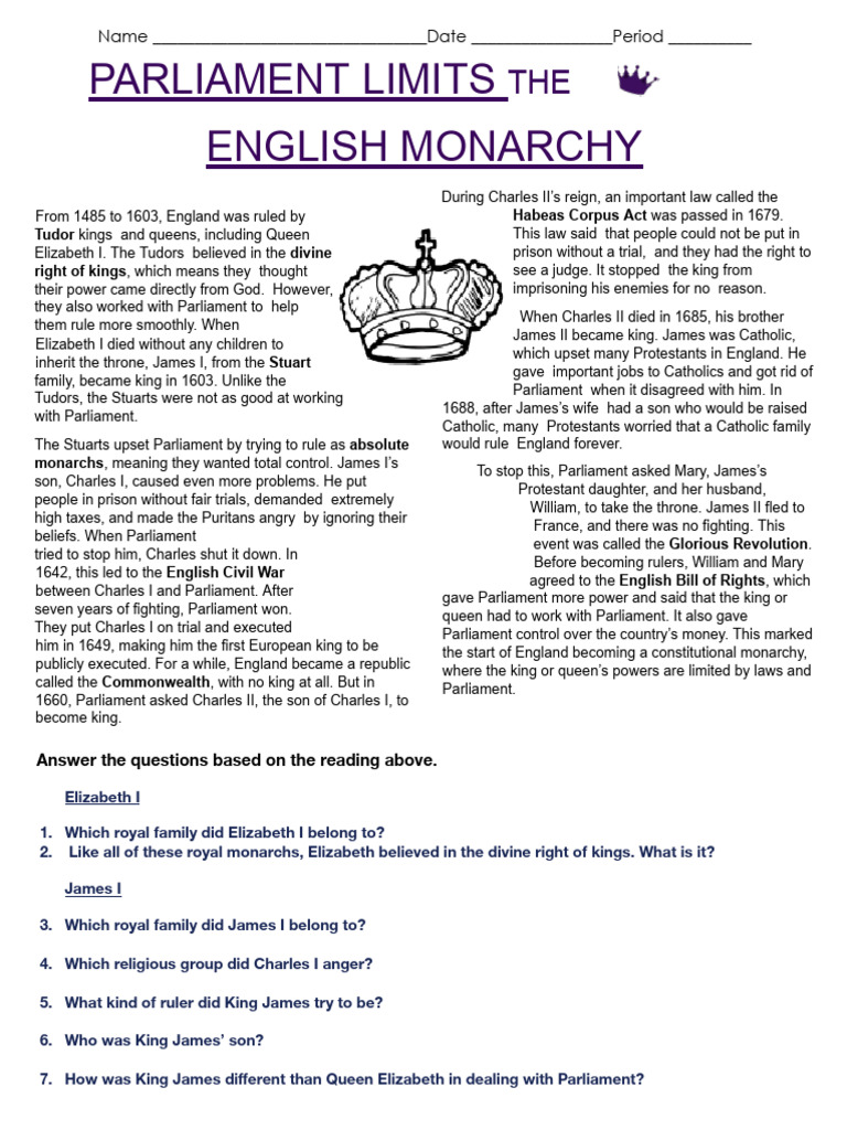 English Monarchy and Parliament's Power | PDF | James Vi And I | House ...
