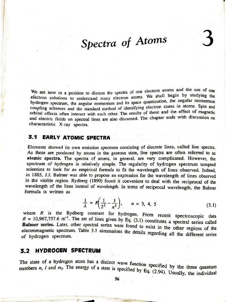 Unit 1 Spectroscopy - Hydrogen Spectrum | PDF