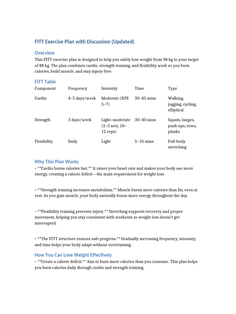 Fitt Exercise Plan Updated | PDF | Strength Training | Aerobic Exercise