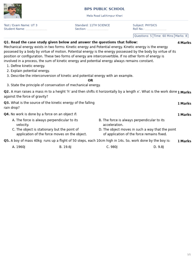 Ut 3 11th Science Physics | PDF