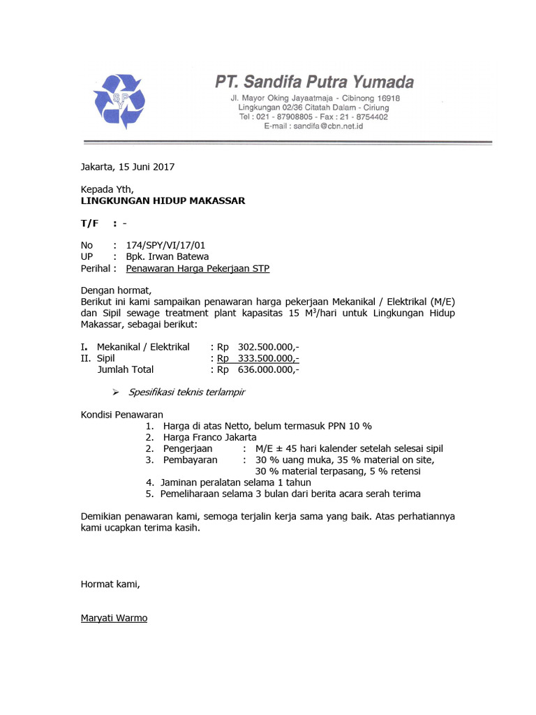 Penawaran Harga STP Makassar 15 M3/hari | PDF