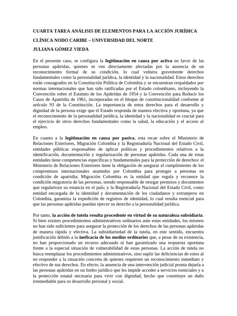 4. ANÁLISIS DE ELEMENTOS PARA LA ACCIÓN JURÍDICA | PDF | Derechos ...