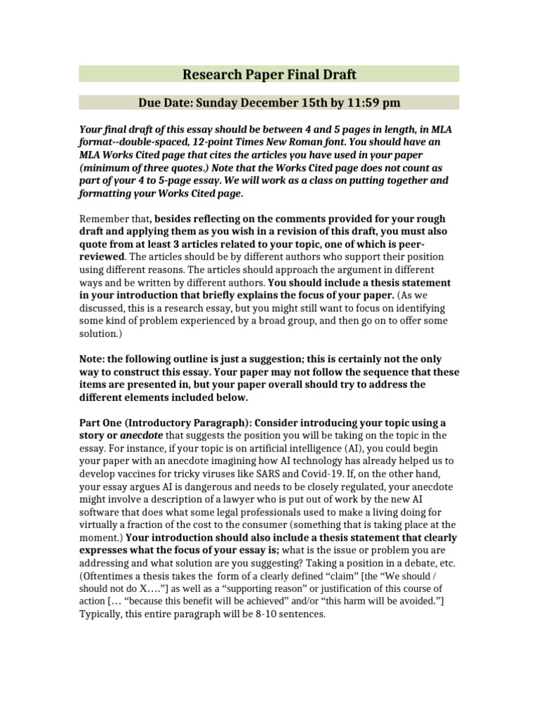 Research Essay Final Draft Assignment | PDF | Essays