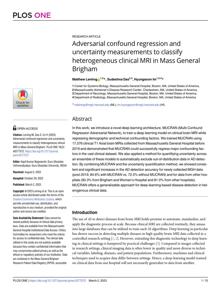 Adversarial Confound Regression and Uncertainty Measurements to ...