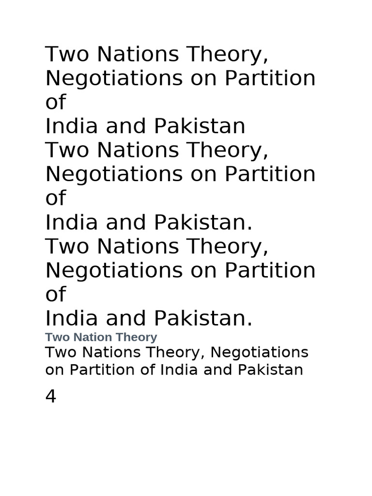 Two Nations Theory | PDF | Partition Of India | Muhammad Ali Jinnah