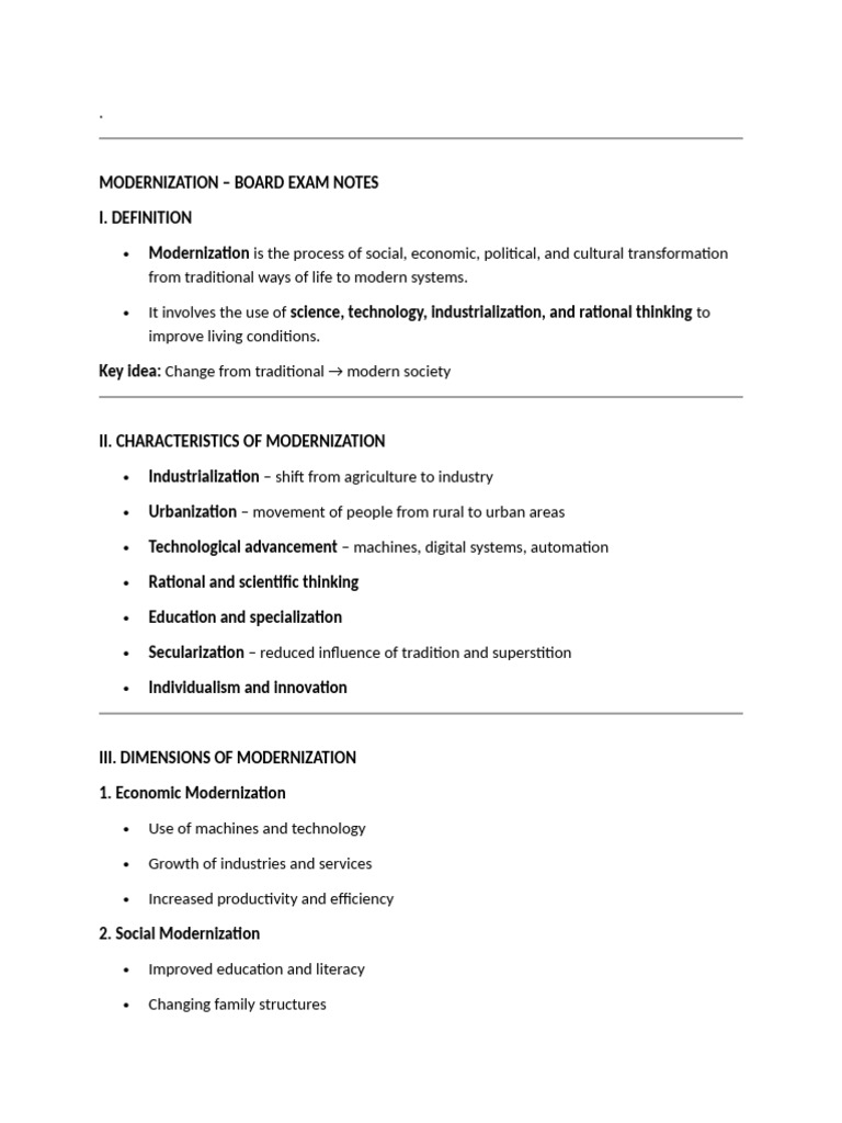 Notes for Modernization | PDF | Modernization Theory | Globalization