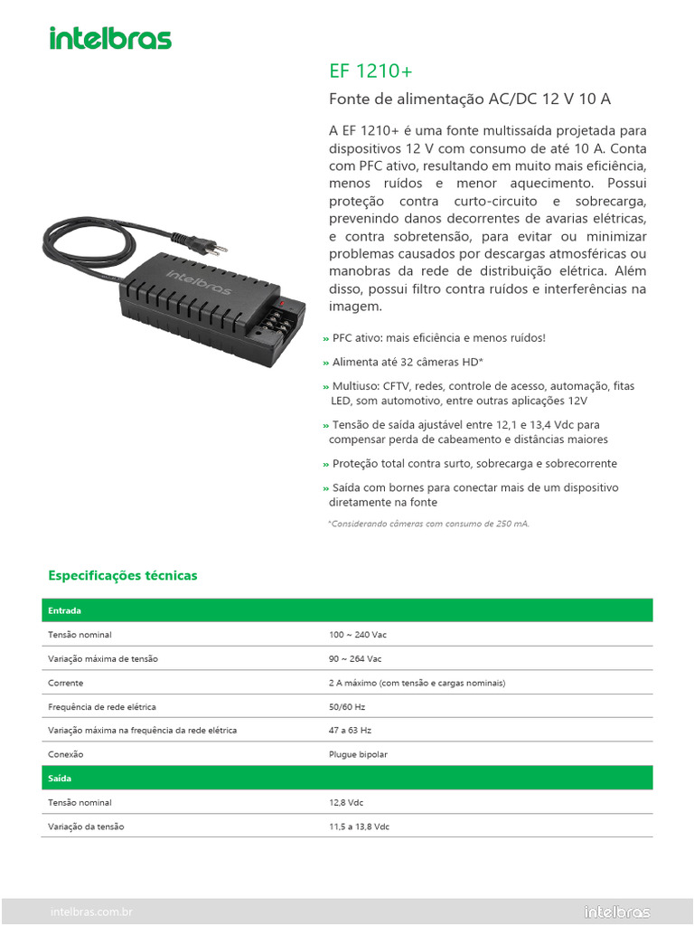 Intelbras EF 1210+ - Datasheet v1_25 | PDF | Fonte de energia ...