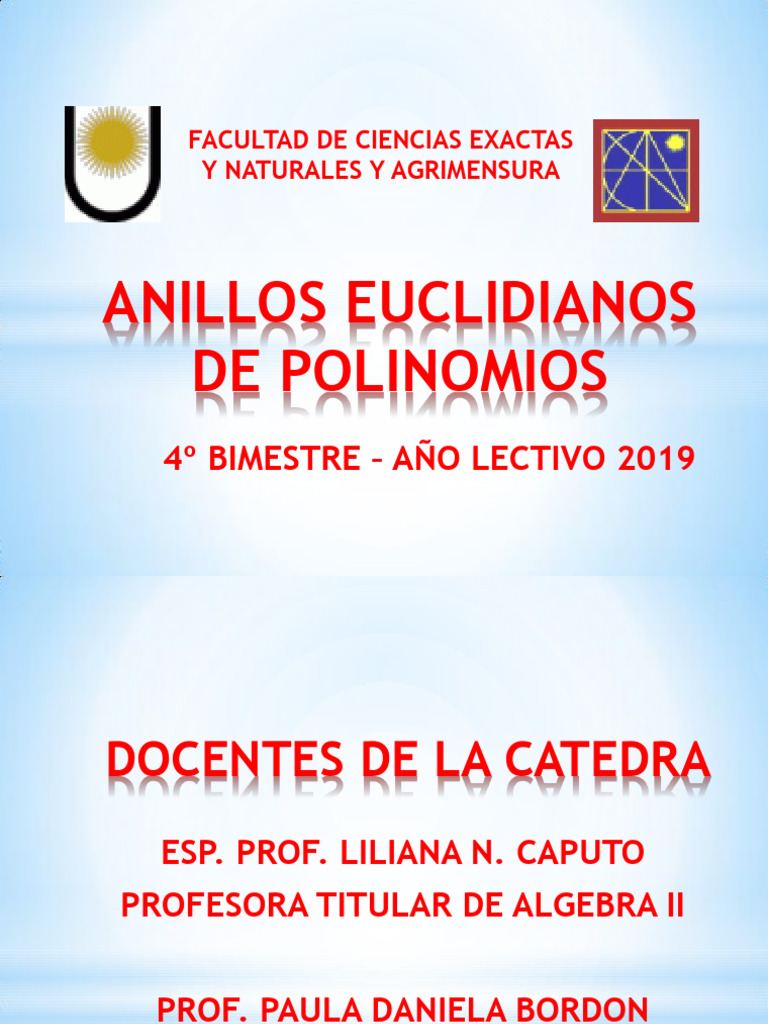 ANILLOS EUCLIDIANOS DE POLINOMIOS 1 | PDF | Campo (Matemáticas ...