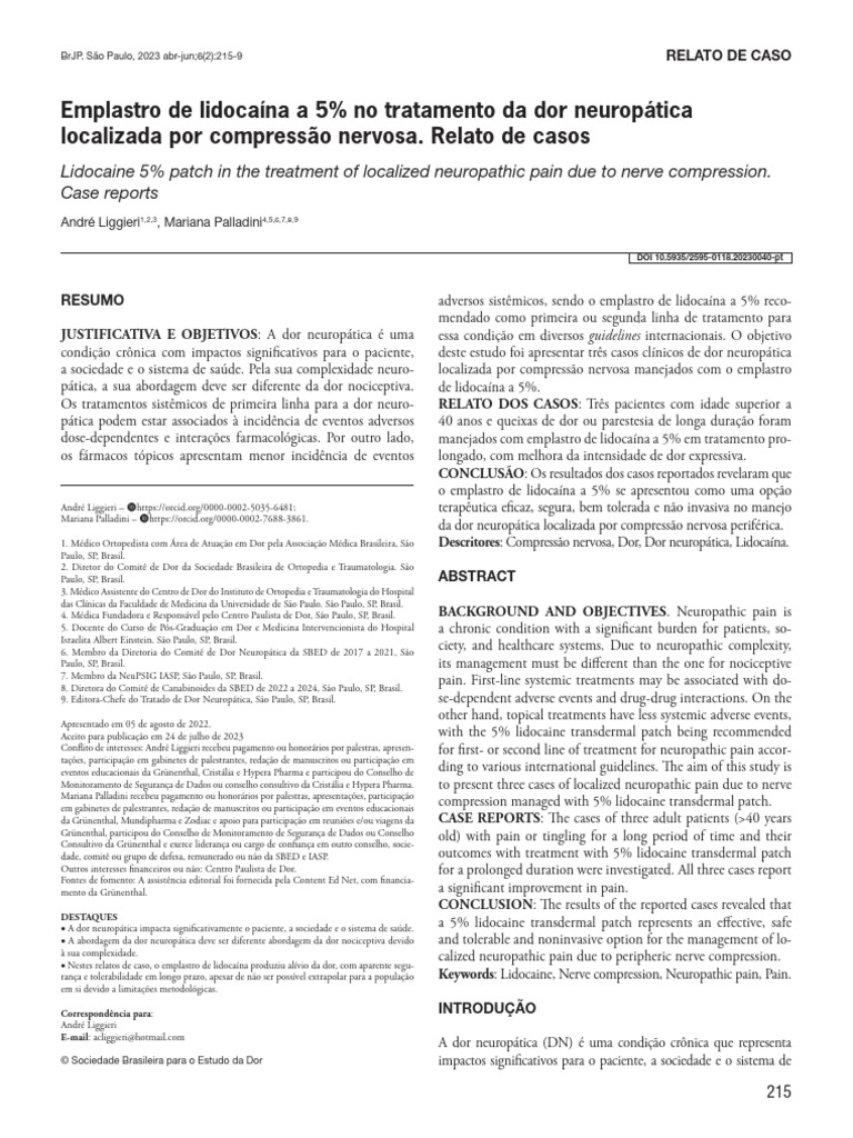 Emplastro de Lidocaína na Dor Neuropática | PDF | Dor | Neurociência